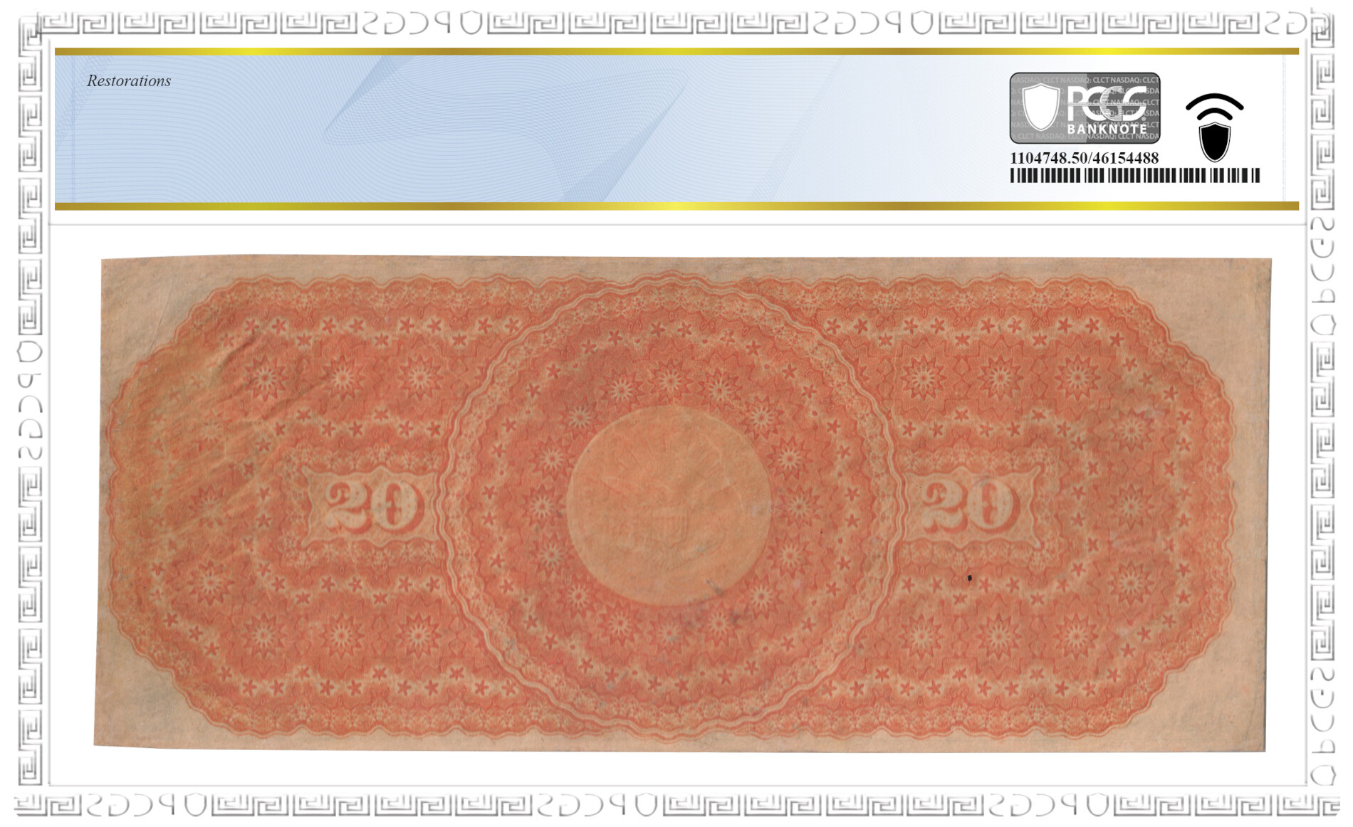 PCGS Grades Ultra-Rare 1863 $20 Gold Certificate
